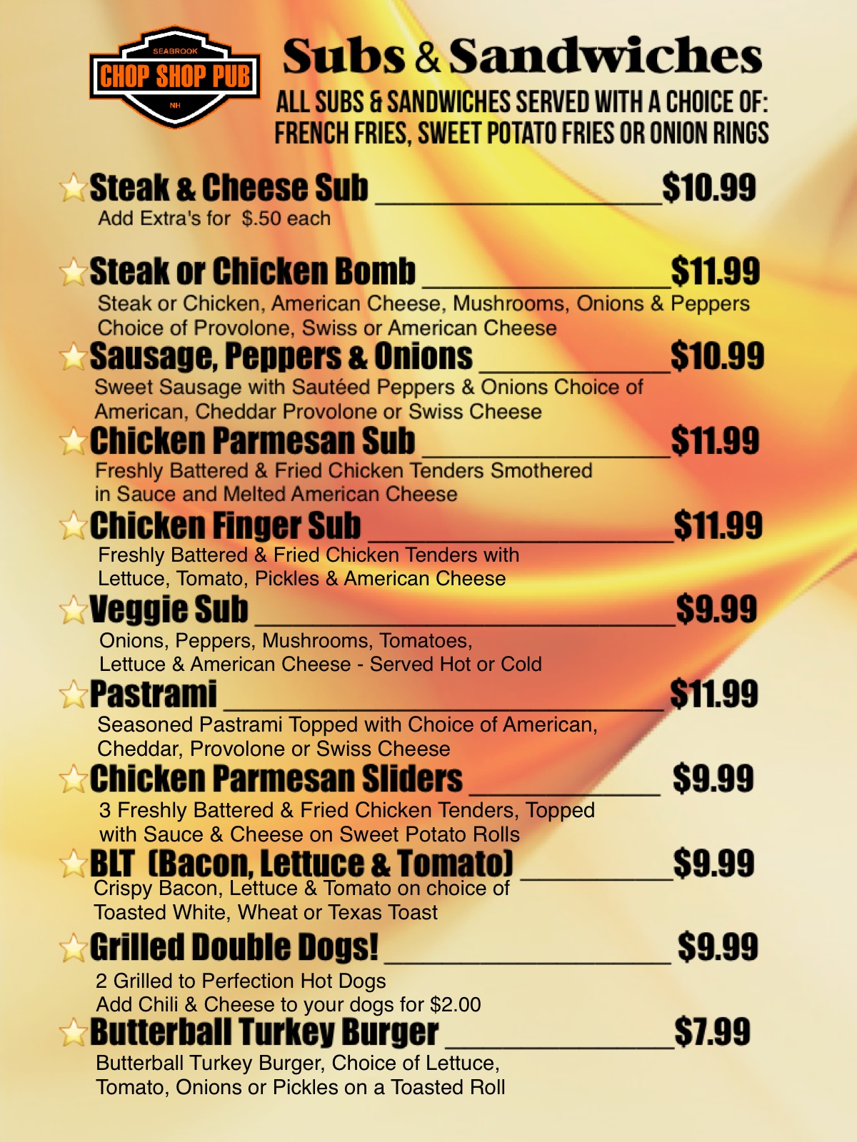 Restaurant Menus | CHOP SHOP PUB