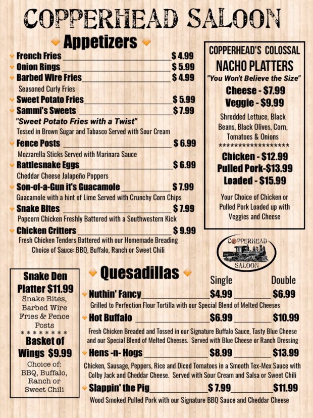 Restaurant Menus | CHOP SHOP PUB